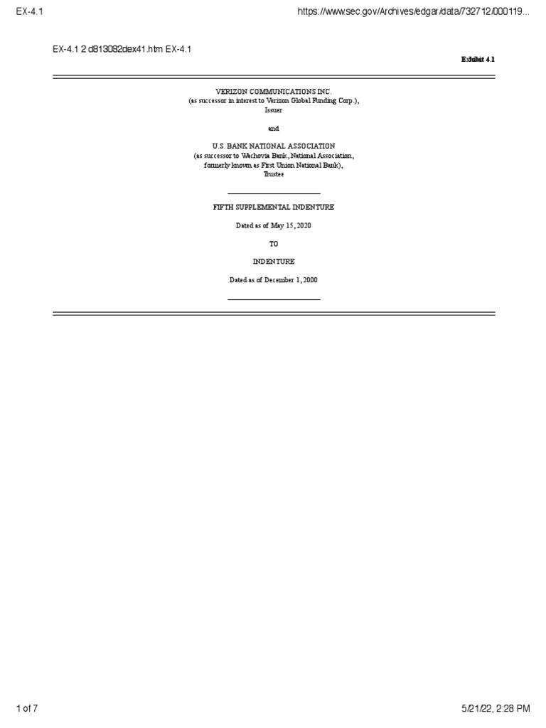 Verizon Fifth Supplemental Indenture | PDF | Legal Documents | Private Law