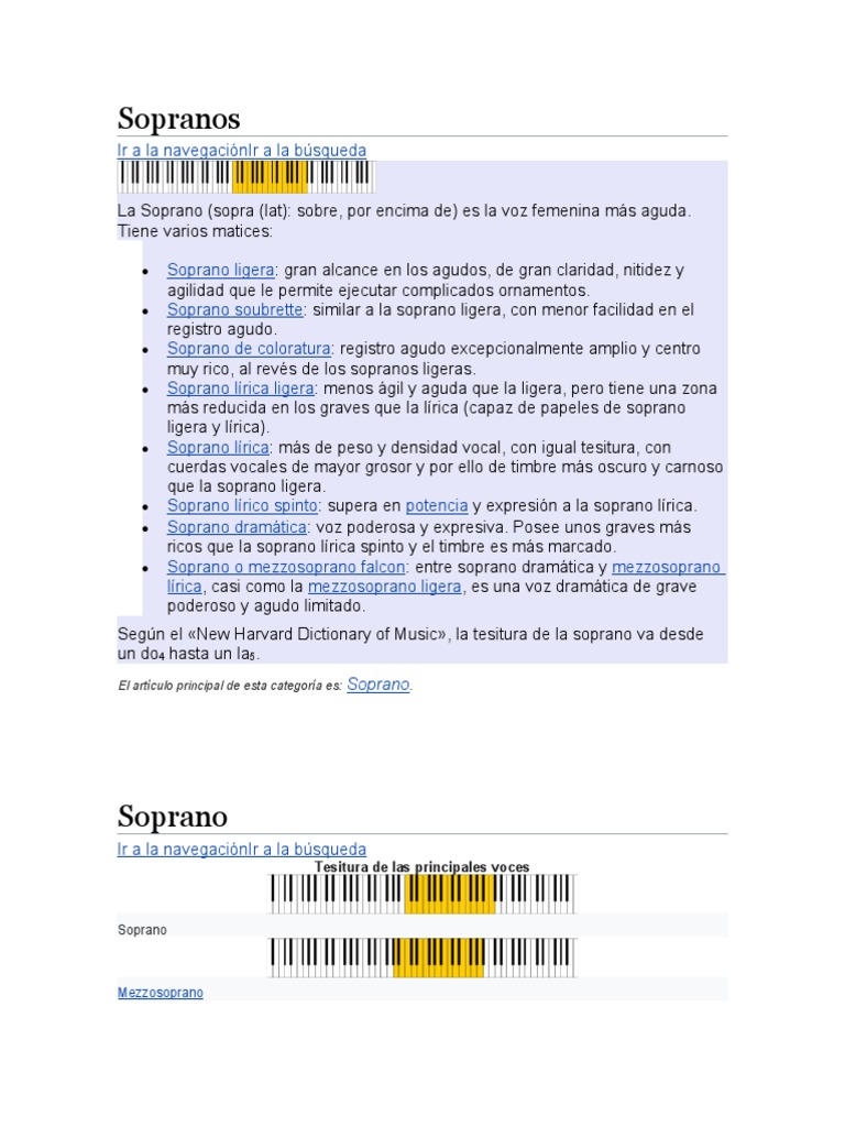 Tipos de voces soprano y sus características | PDF | Elementos de la ...