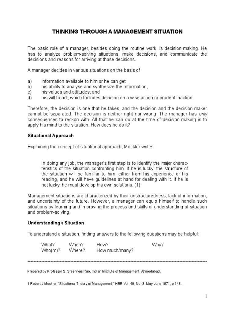 Thinking Through A Management Situation | PDF | Thought | Decision Making