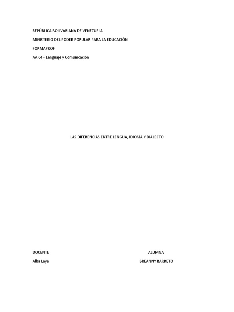 Diferencias entre lengua, idioma y dialecto | PDF
