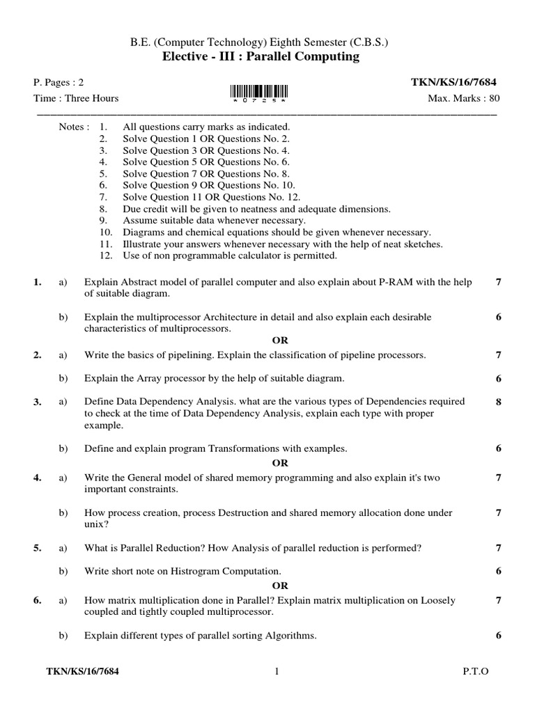 Elective - III: Parallel Computing: B.E. (Computer Technology) Eighth Semester (C.B.S.) | PDF ...