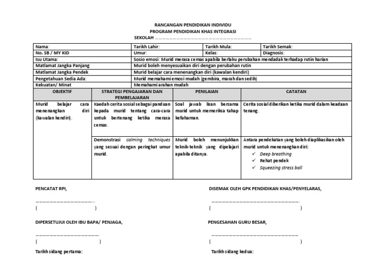 Contoh RPI Untuk Domain Sosio-Emosi | PDF | Karier & Perkembangan