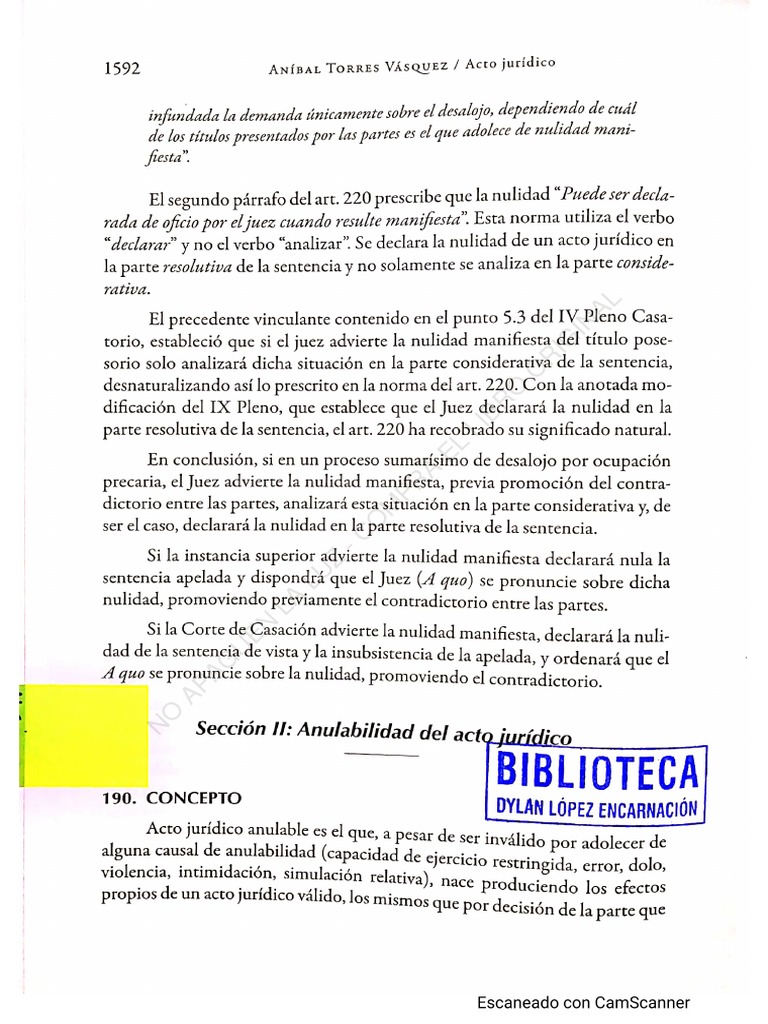 Sección II: Anulabilidad Del Acto Jurídico. TORRES VÁSQUEZ, Aníbal. El Acto Jurídico (7ma ...