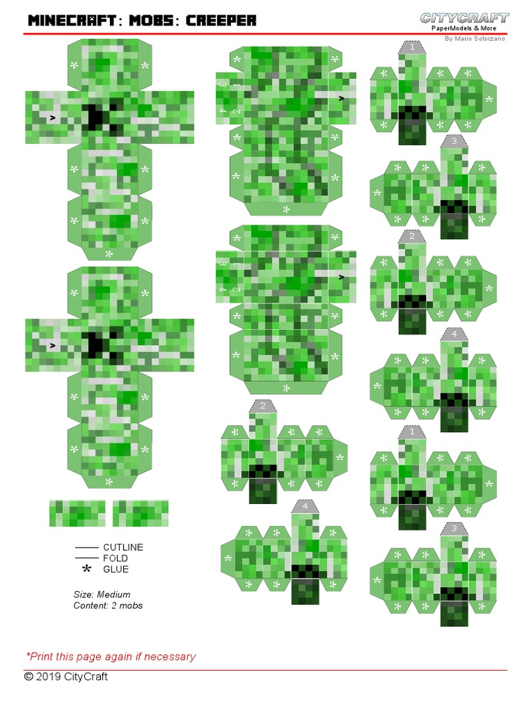 Minecraft: MOBS: CREEPER: Print This Page Again If Necessary | PDF ...