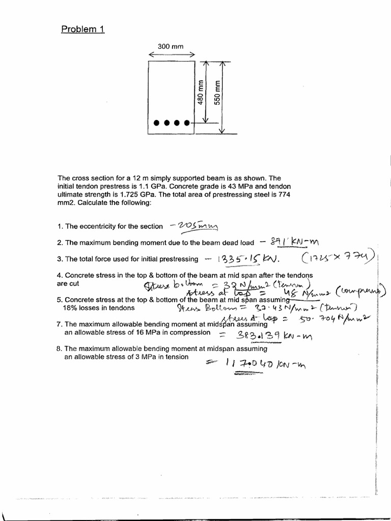 PT Manual Calculation | PDF | Beam (Structure) | Prestressed Concrete