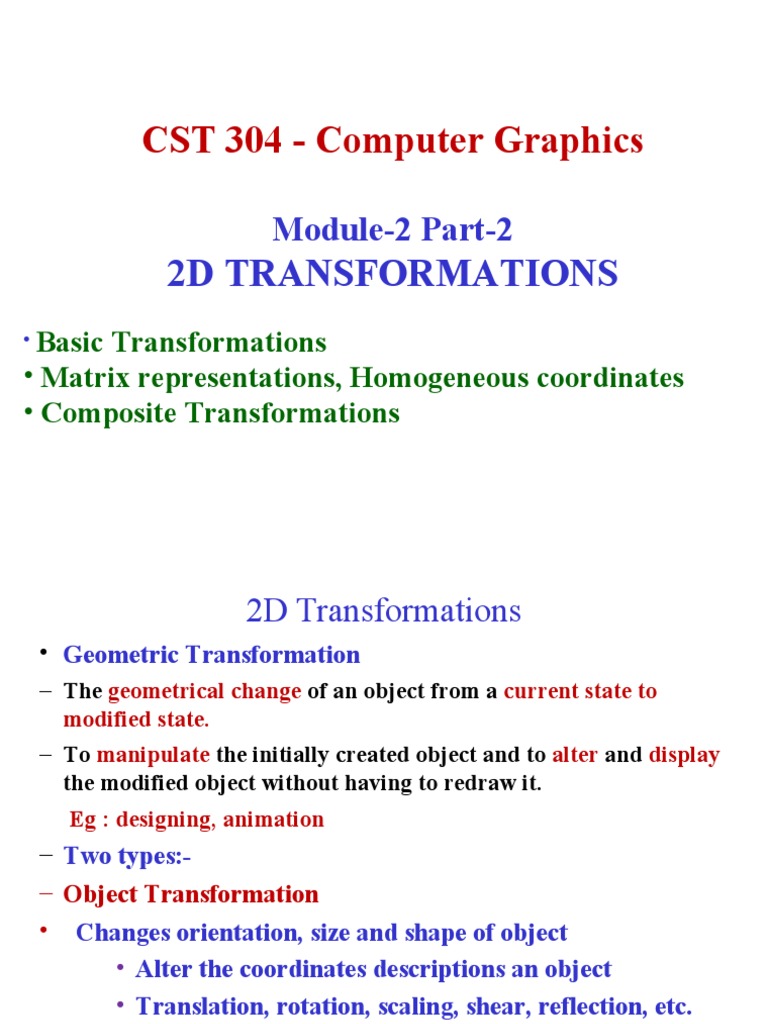 Cst 304 Computer Graphics 2d Transformations Download Free Pdf 2 D Computer Graphics
