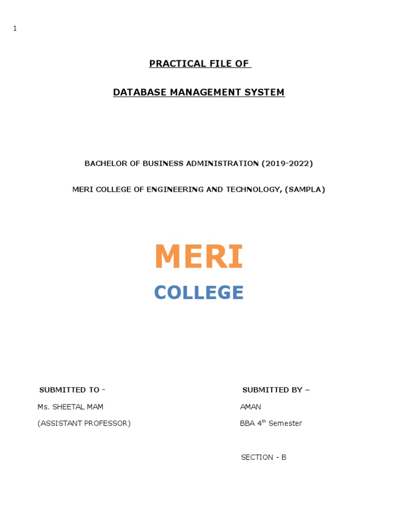 Aman Practical File (1 To 5) | PDF | Microsoft Access | Databases
