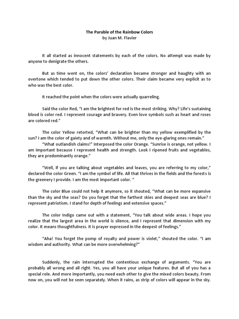 The Parable of Rainbow Colors | PDF | Color | Red