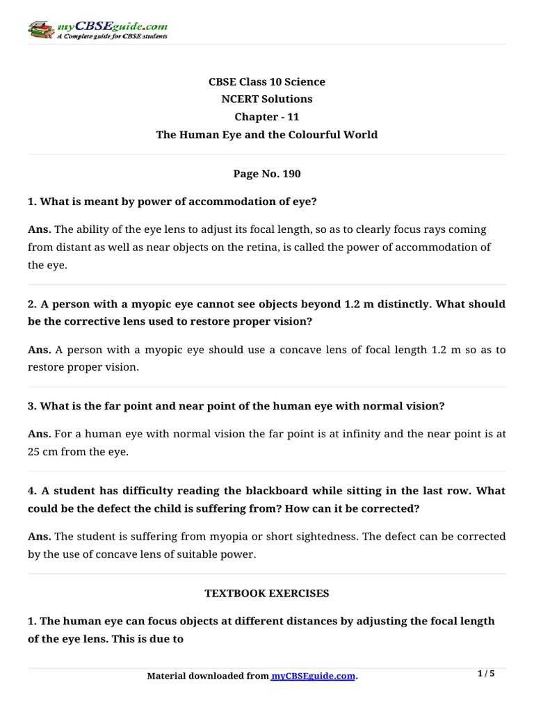 10 Science Ncert ch11 | PDF | Myopia | Eye