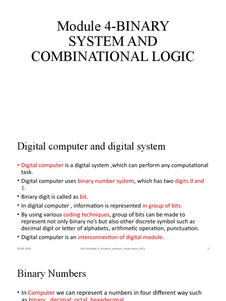 Module 4-BINARY System and Combinational Logic | PDF | Electronic Circuits | Bit