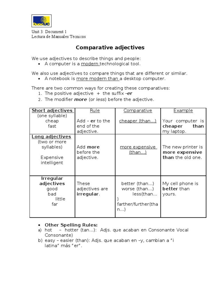 Comparative Adjectives in Technology | PDF | Adjective | Computer ...