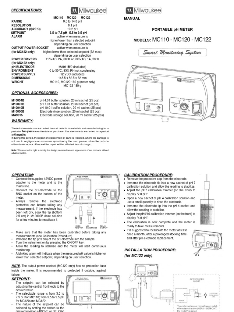 Milwaukee mc110 120 122 | PDF | Ph | Calibration
