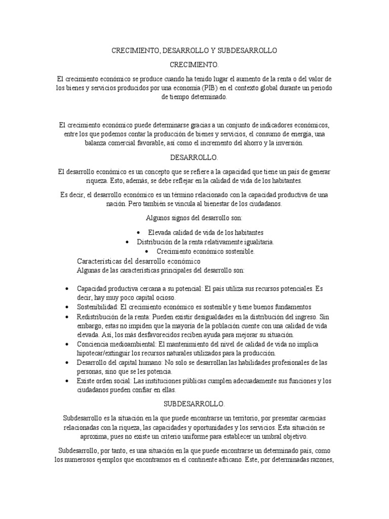 CRECIMIENTO, Desarrollo y Subdesarrollo | PDF | Crecimiento económico | Sustentabilidad