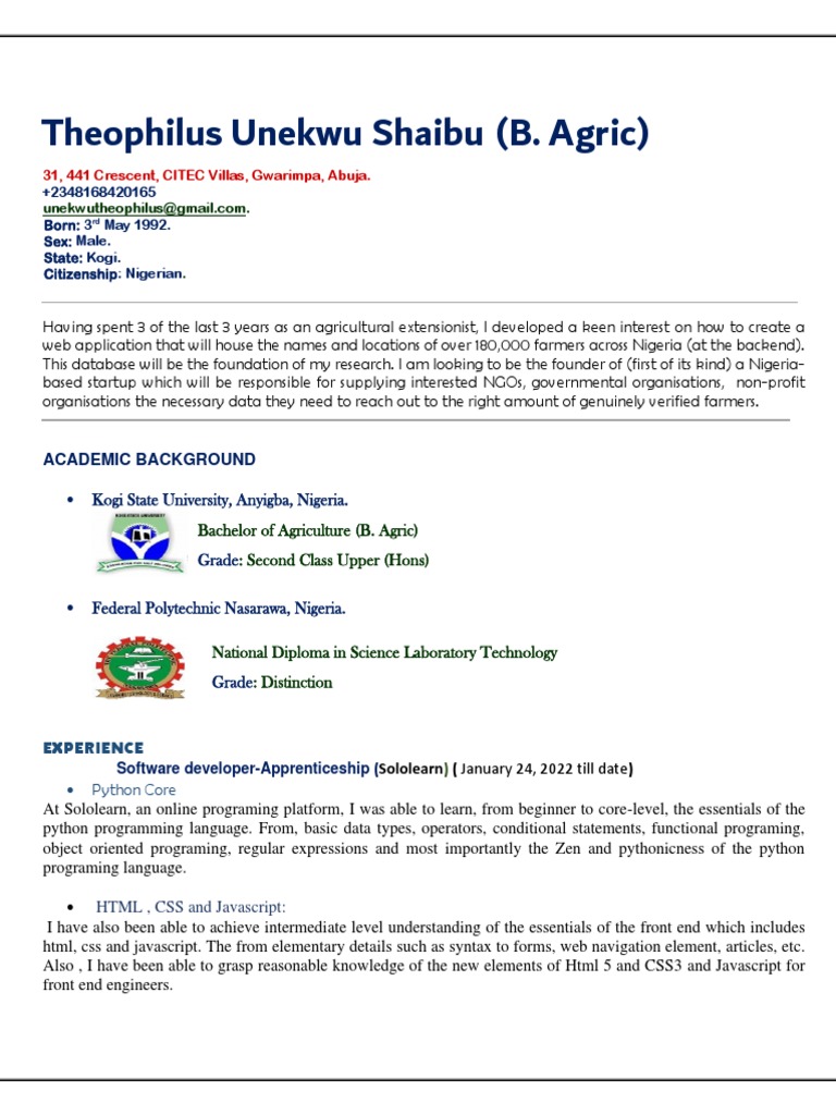 CV - Theophilus Unekwu Shaibu (ALX) | Download Free PDF | Python ... CV - Theophilus Unekwu Shaibu (ALX) | Download Free PDF | Python ...