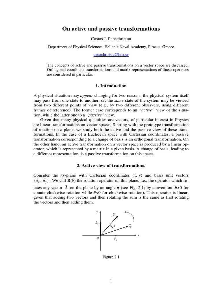 On Active and Passive Transformations: Papachristou@ | PDF | Eigenvalues And Eigenvectors ...