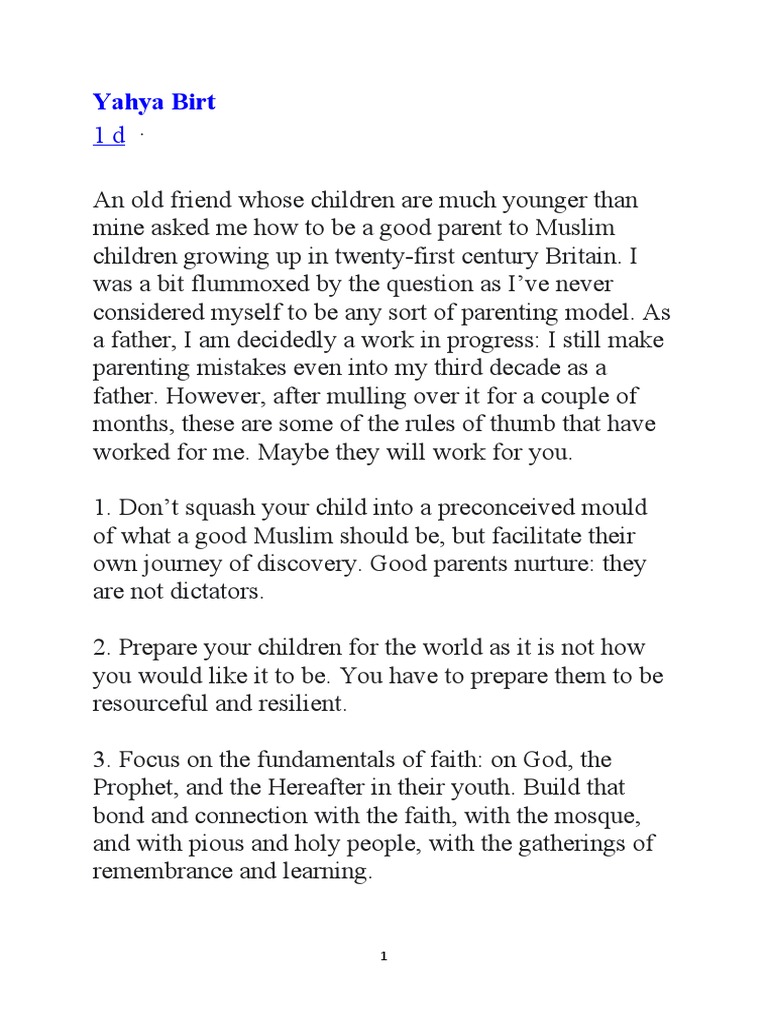 Yahya Birt - PARENTING | PDF | Foods | Faith