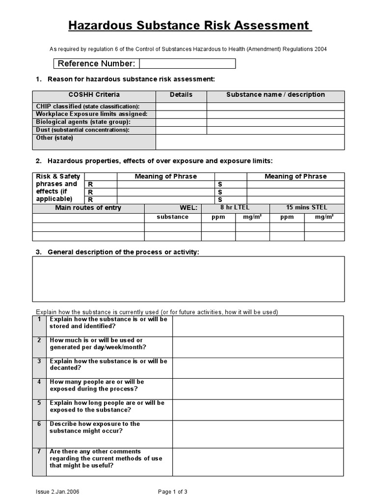 17 2B4 - COSHH Assessment Form | PDF | Health Sciences | Workplace
