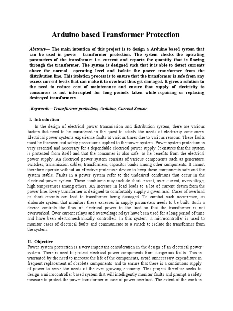Arduino Based Transformer Protection | PDF | Relay | Electric Power System