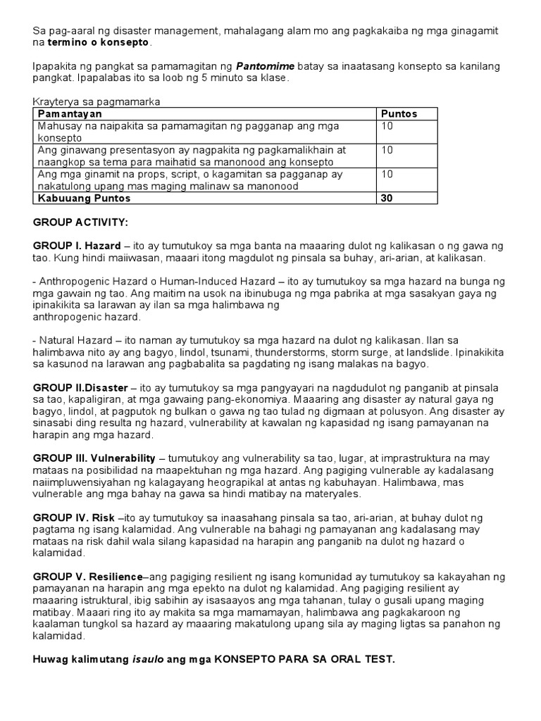 Konsepto NG Disster Pantomime Rubric | PDF