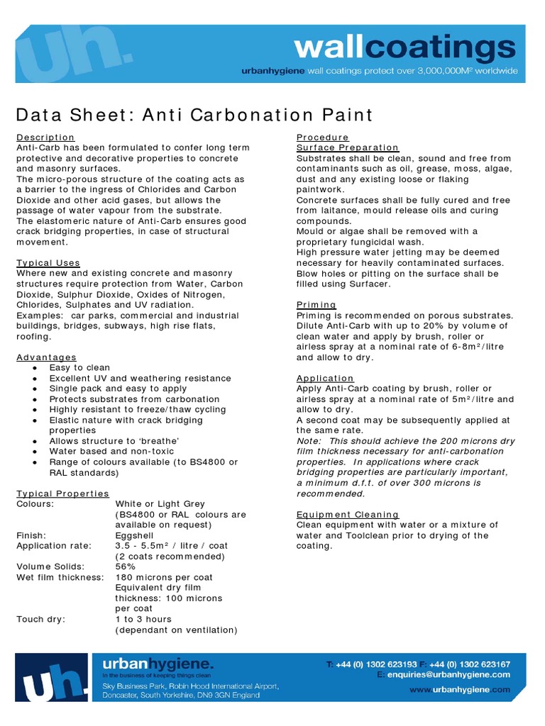 Data Sheet: Anti Carbonation Paint: Description Procedure Surface ...