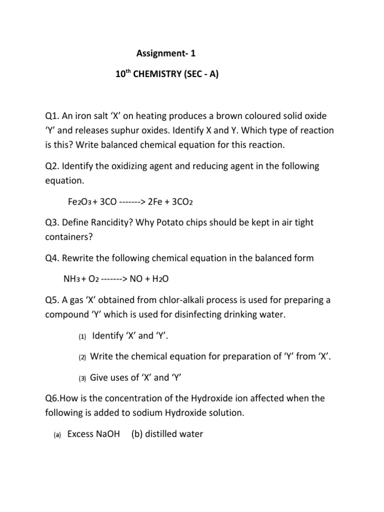 CBSE Class 10 Chemistry Worksheet - Revision | PDF | Sodium Hydroxide ...