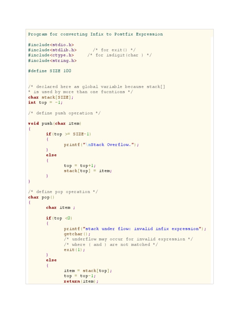 Program For Converting Infix To Postfix Expression | PDF | Mathematics ...