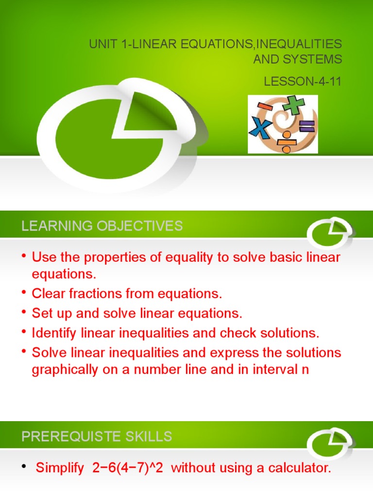 Unit 1-Linear Equations, Inequalities and Systems LESSON-4-11 | PDF ...