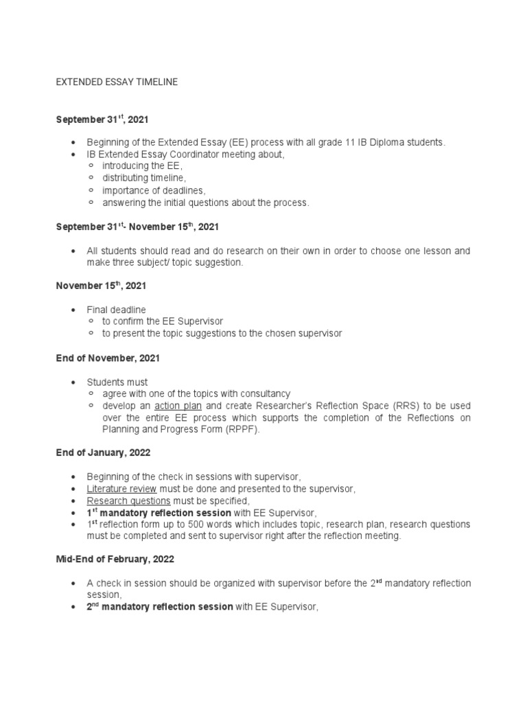 Extended Essay Timeline | PDF | Educational Assessment And Evaluation