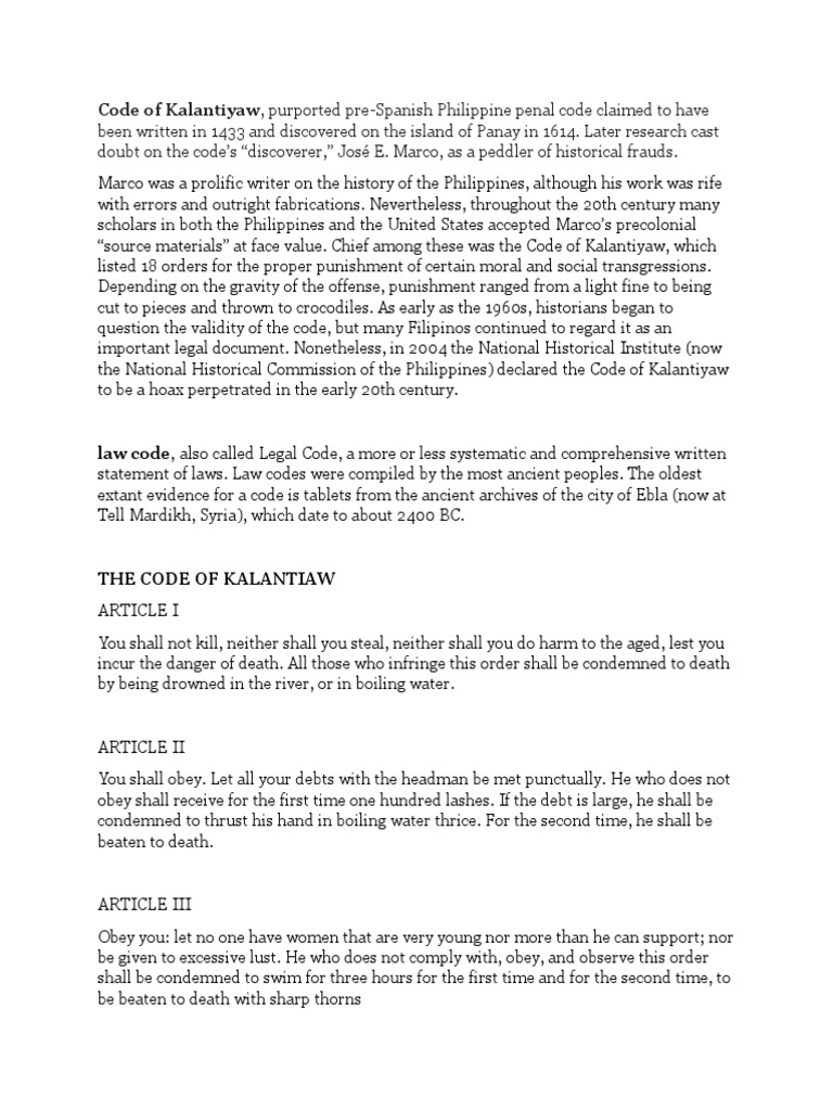 Code of Kalantiyaw | PDF