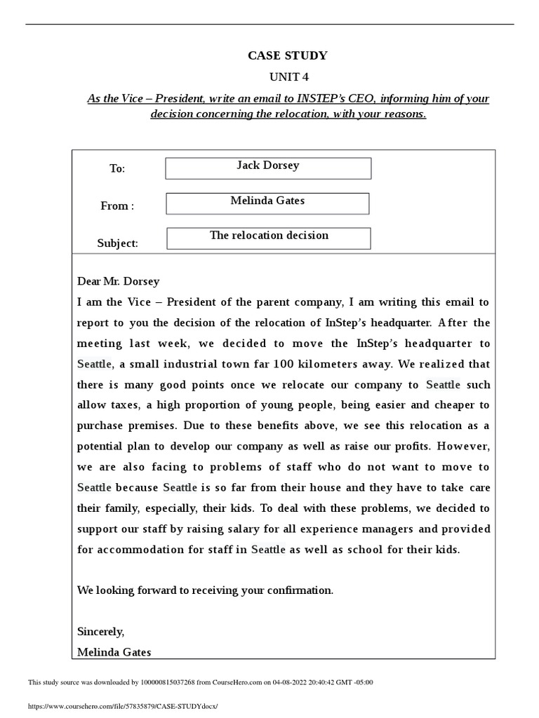 InStep Headquarters Relocation Decision | PDF | Advertising | Internet