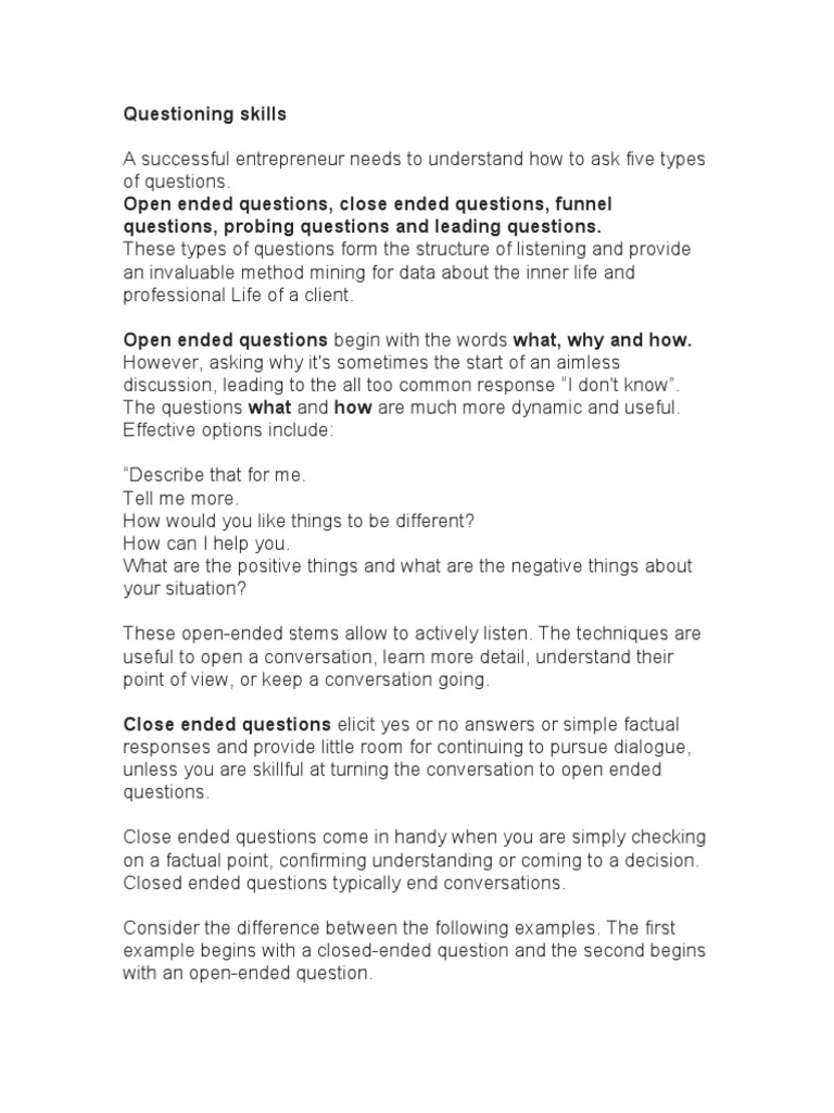 Questioning Skills | PDF | Applied Psychology | Neuropsychological ...