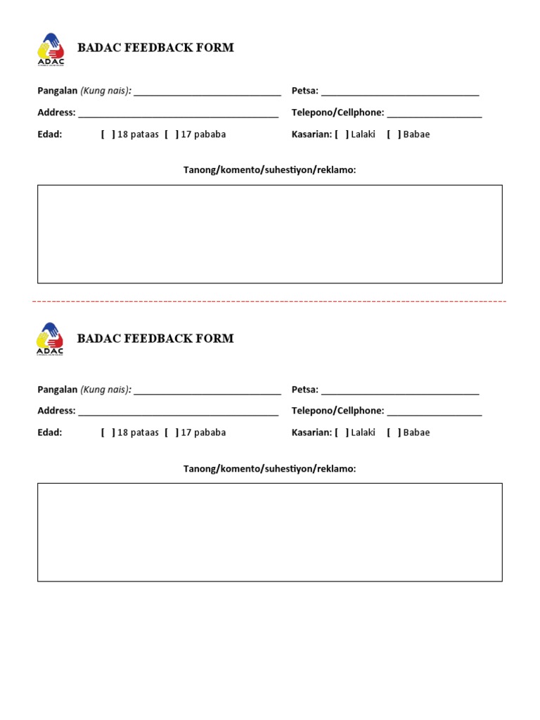 Badac Form - Feedback Form | PDF