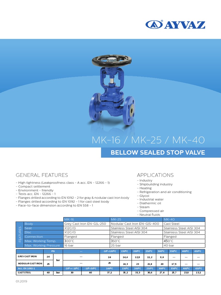 MK-16 / MK-25 / MK-40: Bellow Sealed Stop Valve | PDF | Valve | Plumbing
