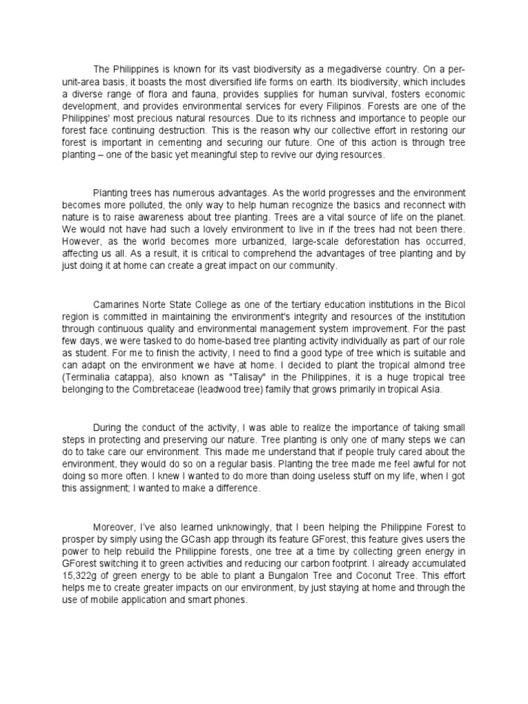House Based Tree Planting Reflective Essay | PDF | Biodiversity ...