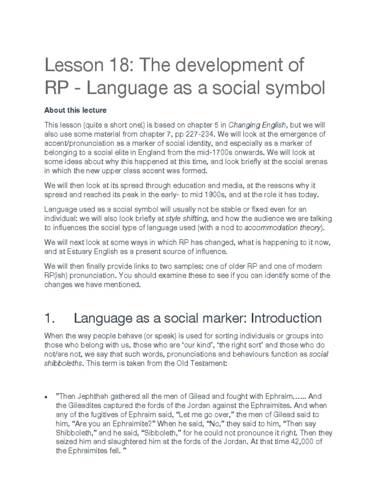 Lesson 18 The Development of RP | PDF | English Language | Accent ...
