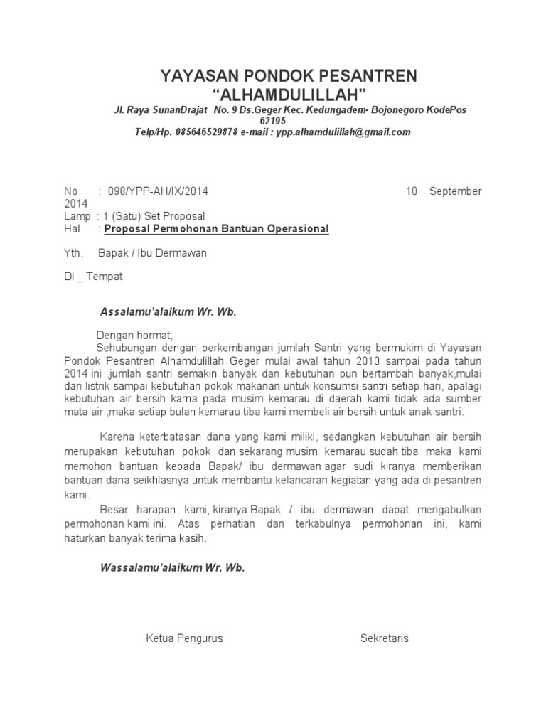 Contoh Proposal YAYASAN PONDOK PESANTREN | PDF