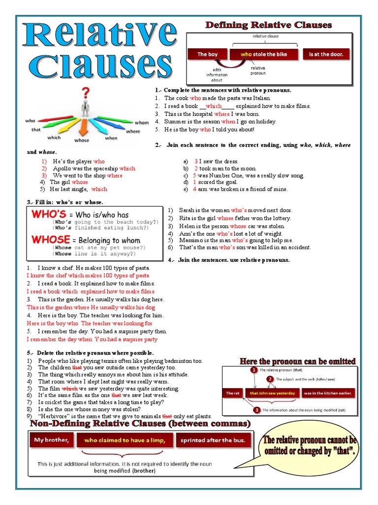 Relative Clauses Grammar Drills Sentence Transformation Rephrasing ...