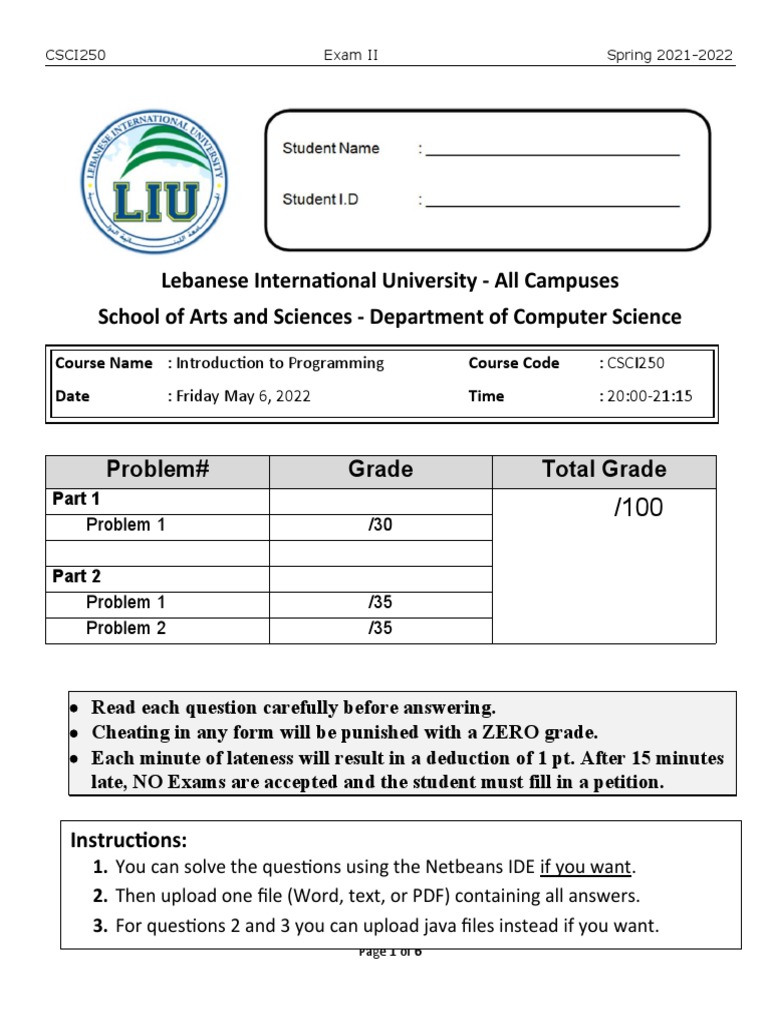 CSCI 250 Exam II Spring 2022 | PDF | Computer Programming | Software ...