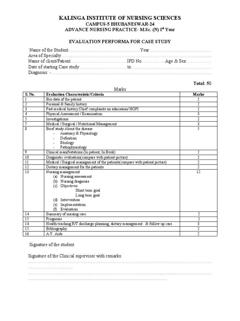 Evaluation Performa For Case Study | PDF | Nursing | Patient