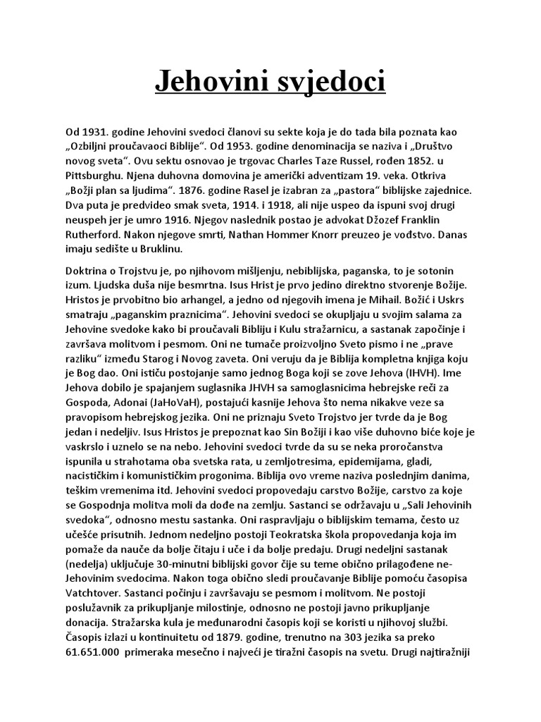 Jehovini Svjedoci | PDF