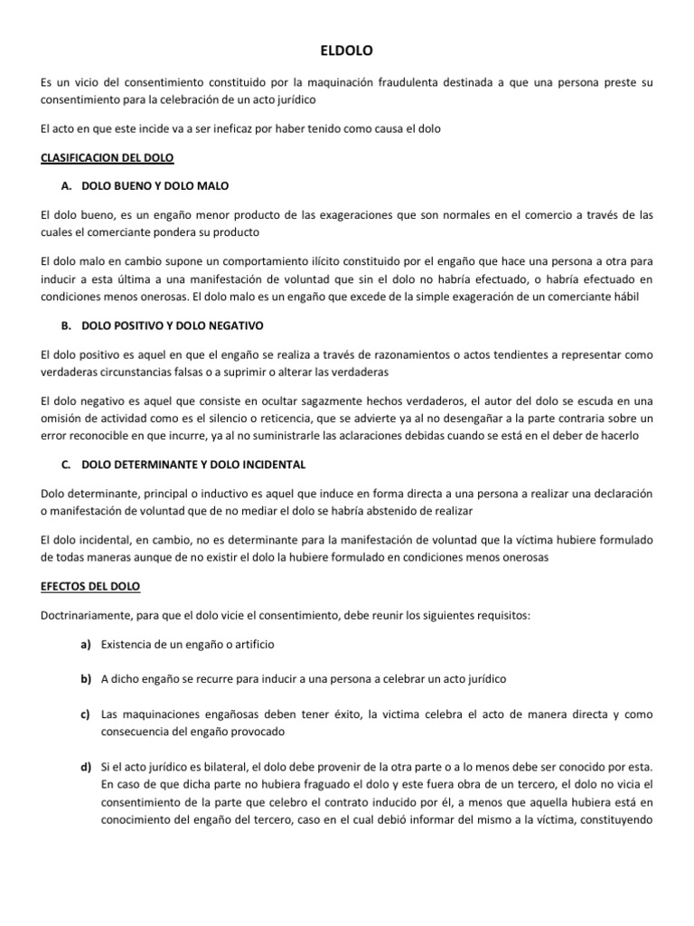 Dolo: Tipos y Clasificaciones | PDF