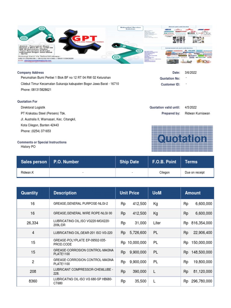 Price Quotation-Harga Oli | PDF | Applied And Interdisciplinary Physics ...