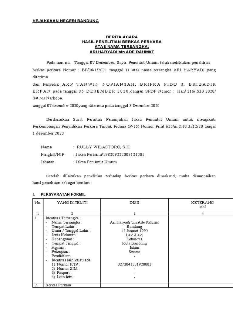 Check List Berkas Perkara | PDF