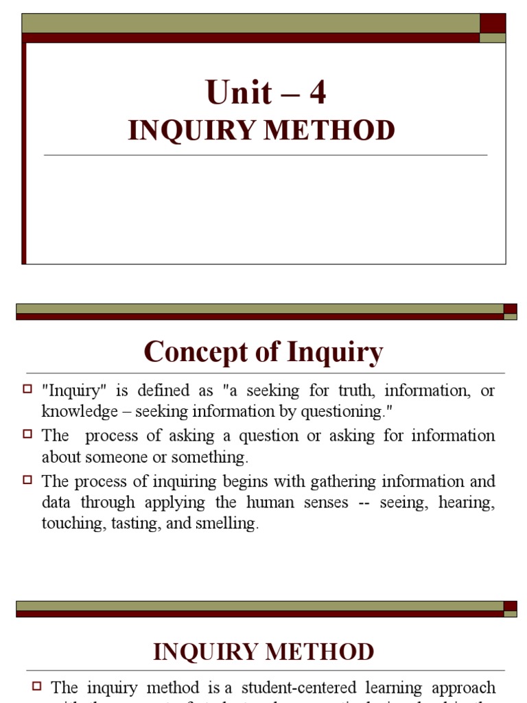 Unit 4 Inquiry Method (8601) | PDF | Inquiry | Learning