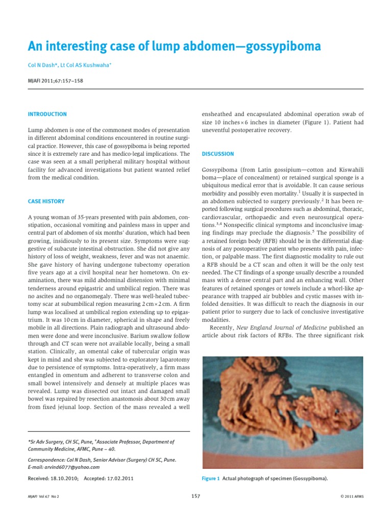 Gossypiboma Case Report | PDF | Surgery | Ct Scan