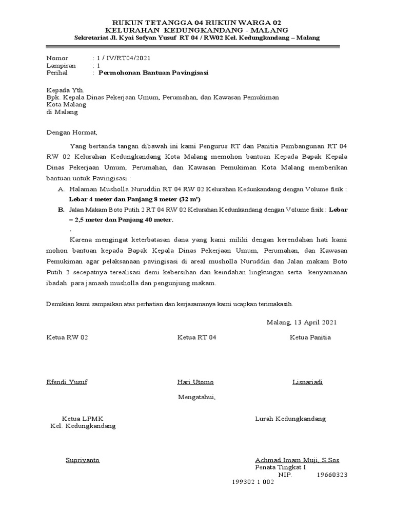 Proposal Pavingisasi RT 04 RW 02 Malang | PDF