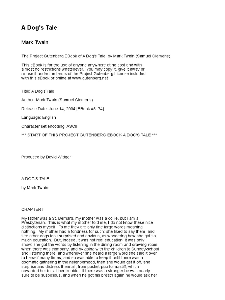 A Dog's Tale: Mark Twain | PDF | Project Gutenberg | Public Domain