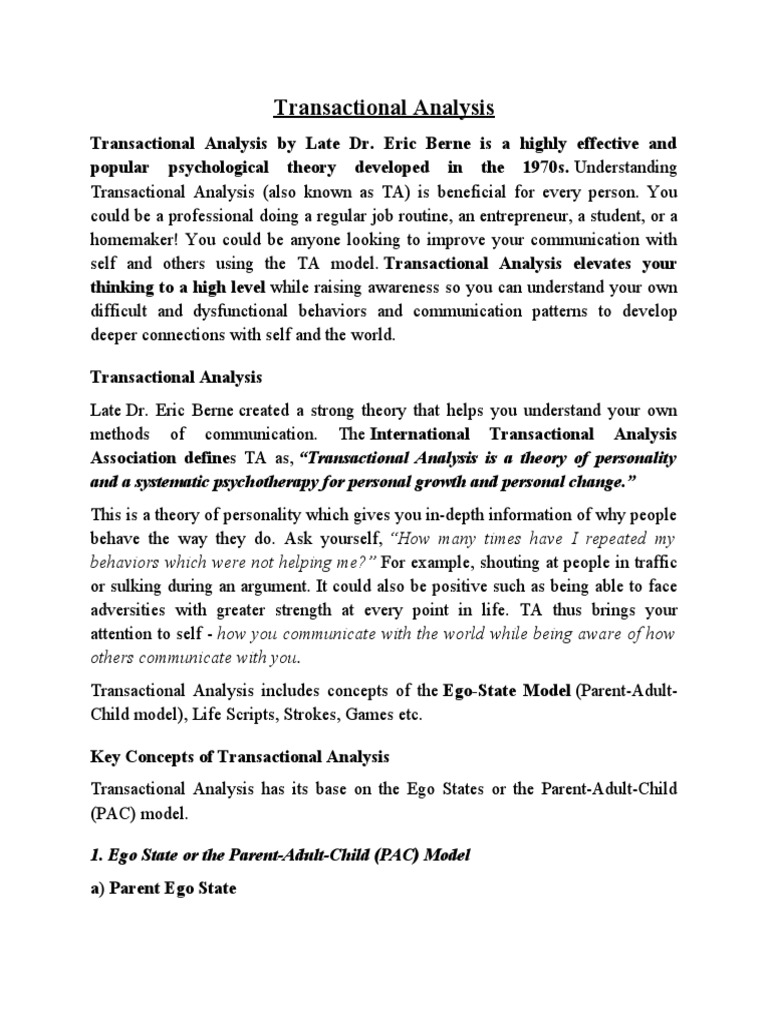 Understanding the Key Concepts of Transactional Analysis: The Ego-State ...