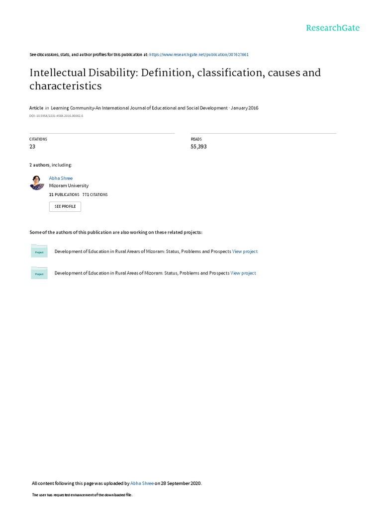 Intellectual Disability: Definition, Classification, Causes and ...