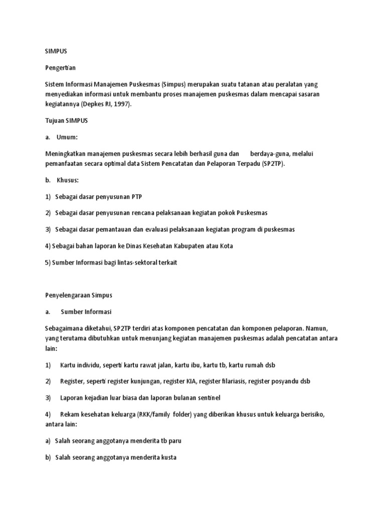 Manfaat dan Tujuan SIMPUS di Puskesmas | PDF | Bisnis